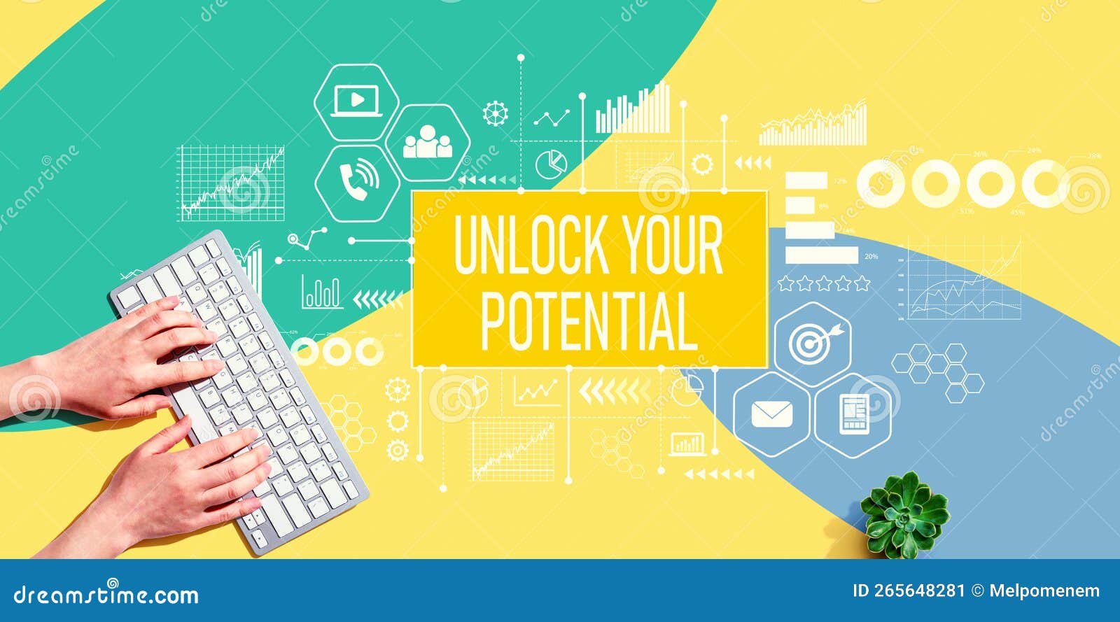 Unlock Your Potential Theme with Person Using Computer Keyboard Stock ...