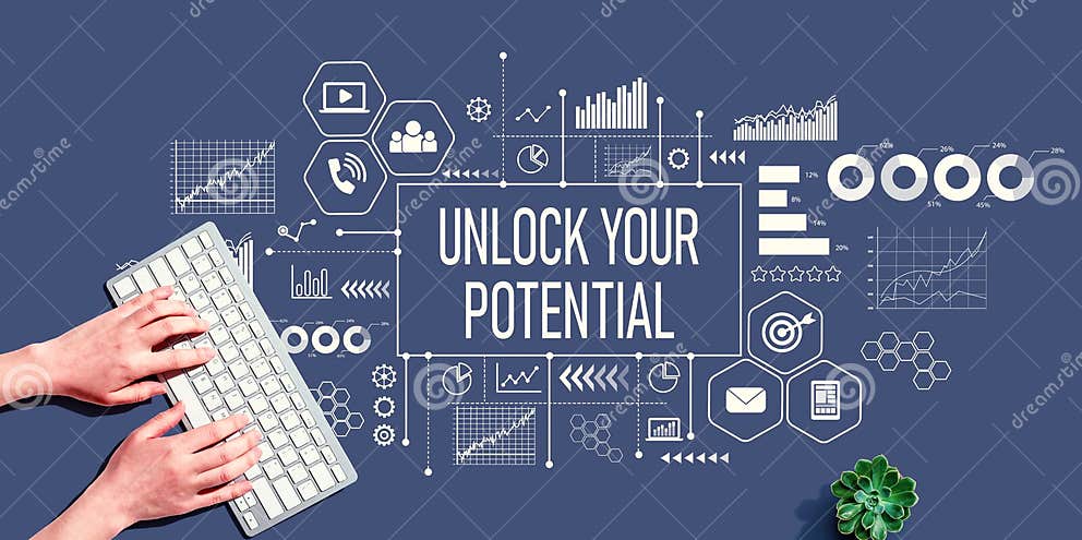 Unlock Your Potential Theme with Person Using Pc Keyboard Stock Photo ...