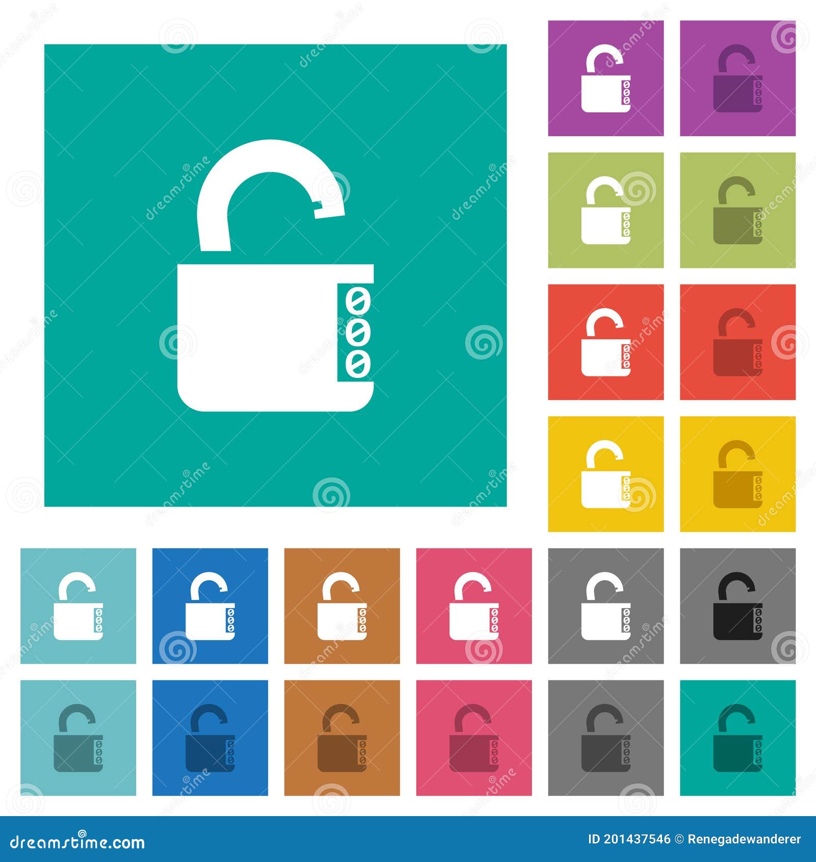 Unlocked Combination Lock with Side Numbers Square Flat Multi Colored ...