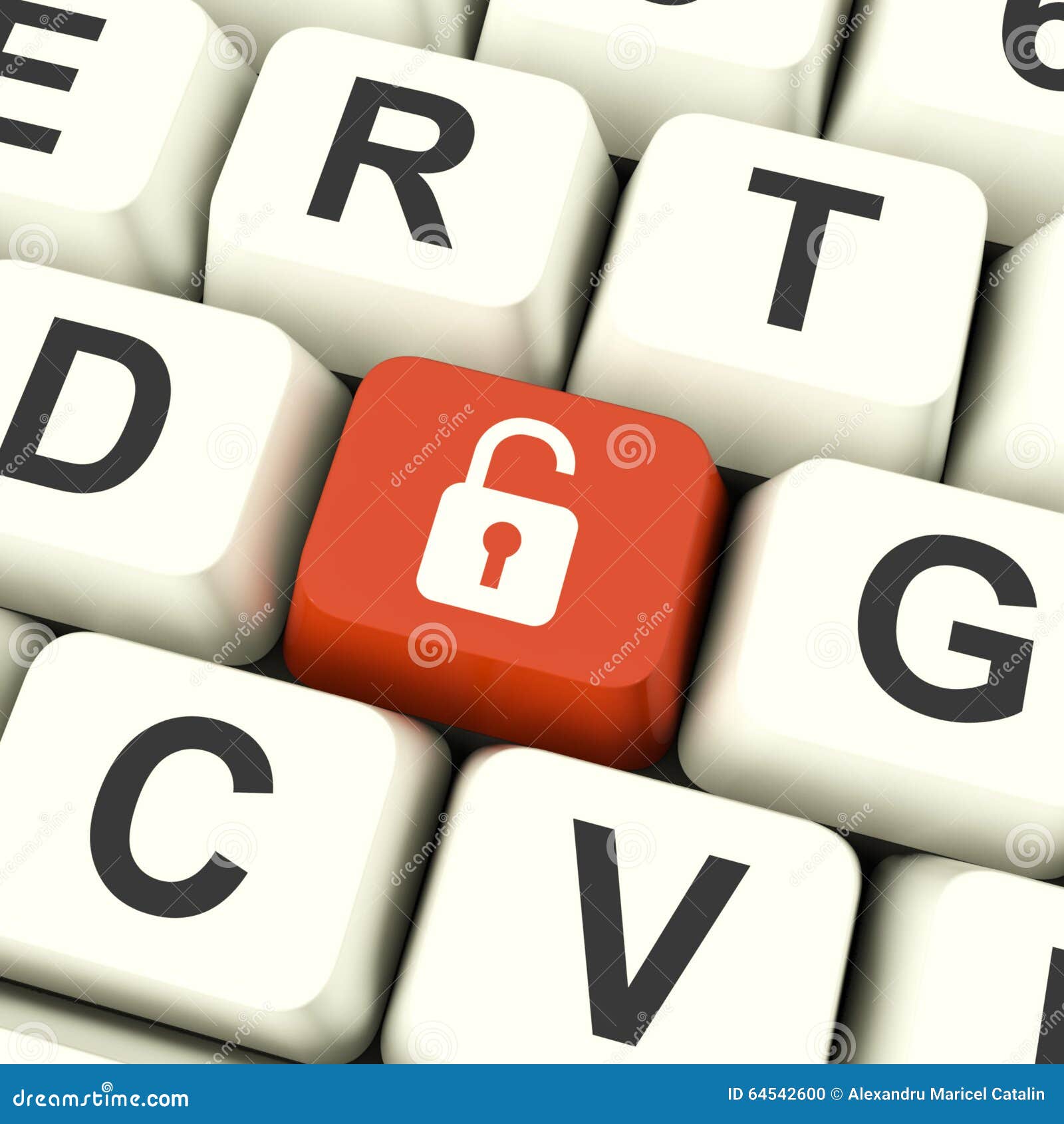 Unlocked Padlock Computer Key in Red Showing Access or Protection Stock ...