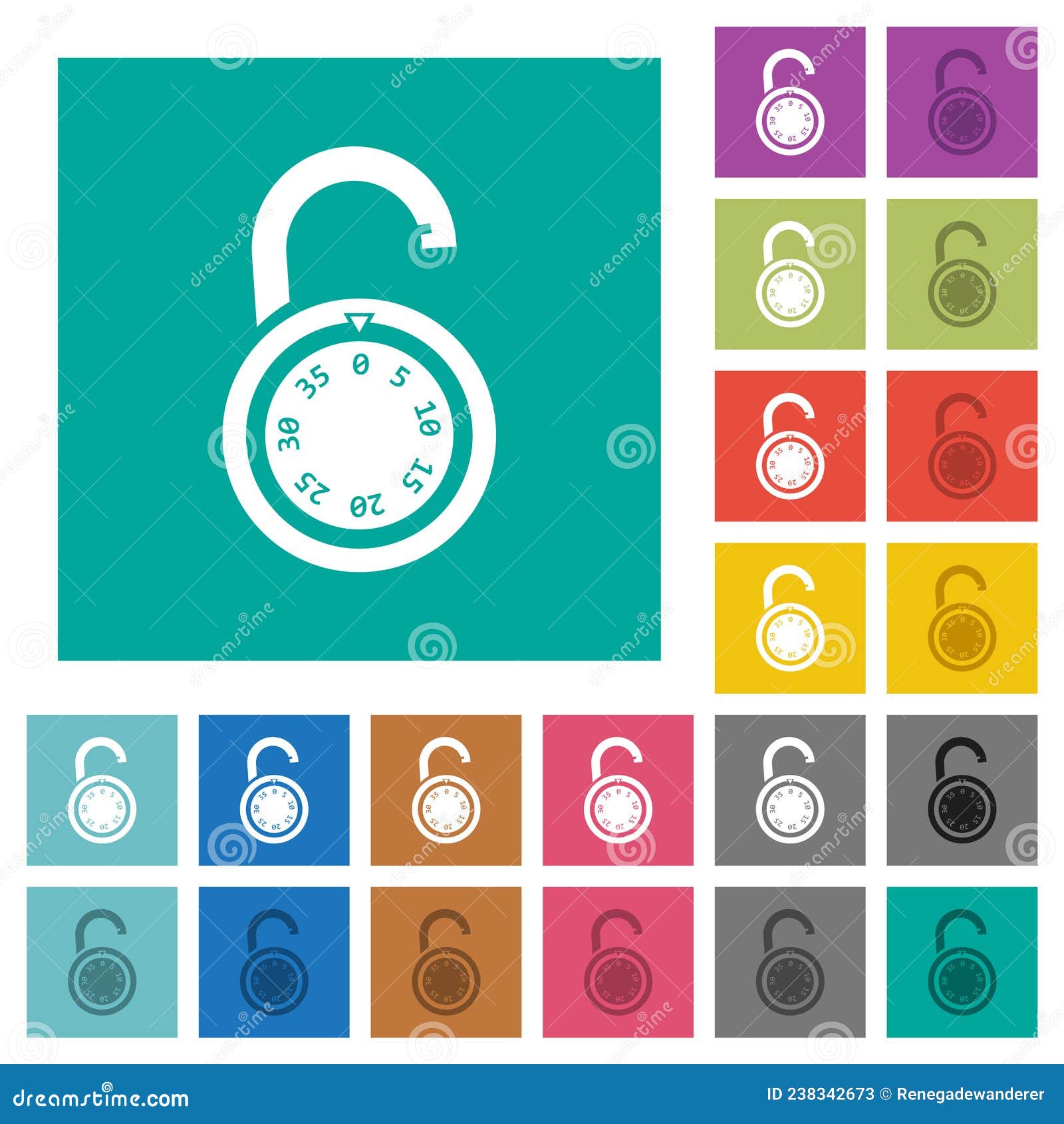 Unlocked Round Combination Lock Square Flat Multi Colored Icons Stock ...