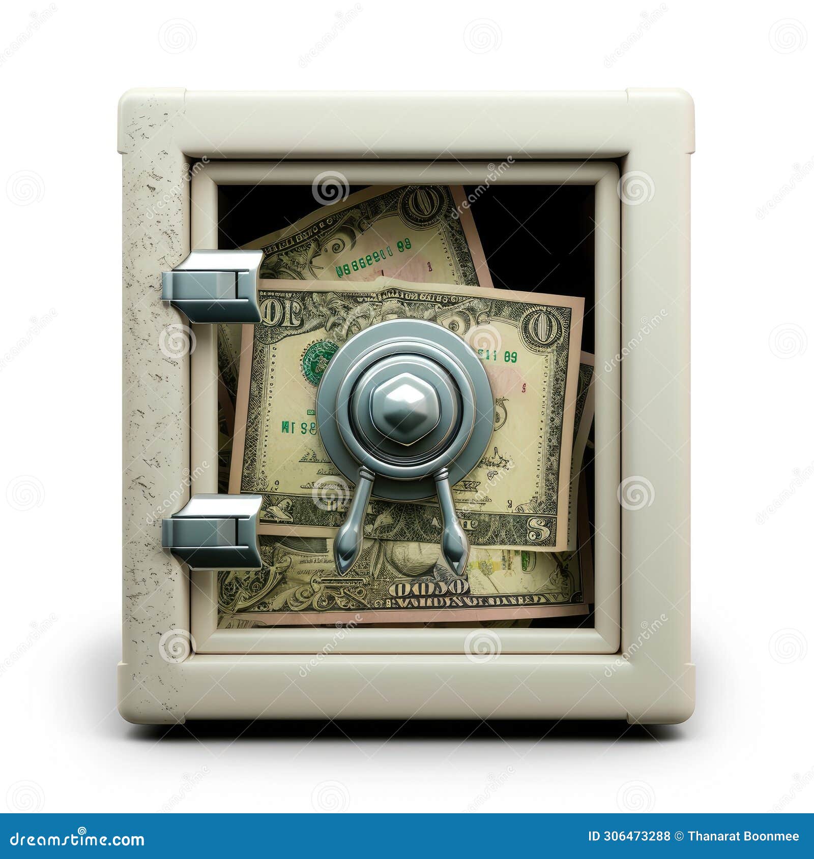 Unlocked Safe with Combination Lock and Cash Inside, Isolated on White ...