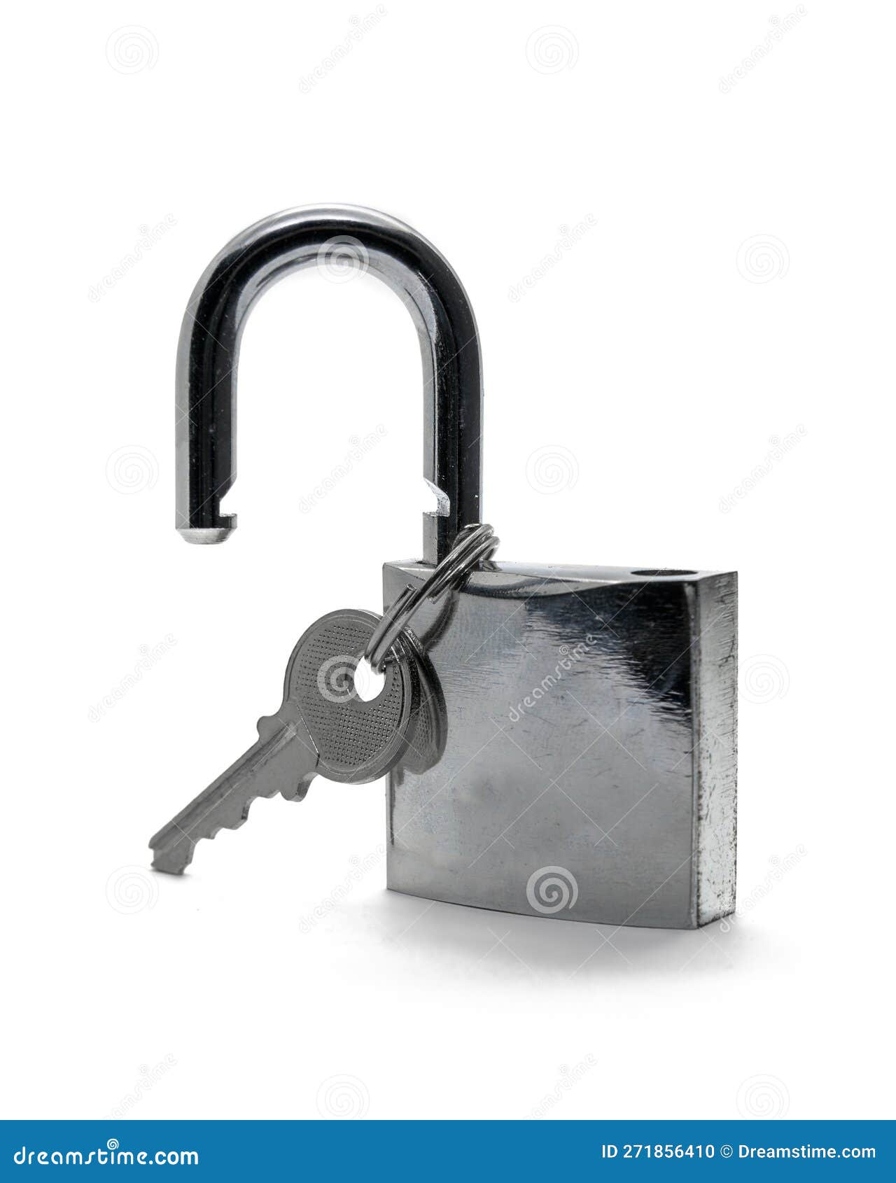 Unlocked Steel Padlock with Key, Isolated on White Stock Photo - Image ...