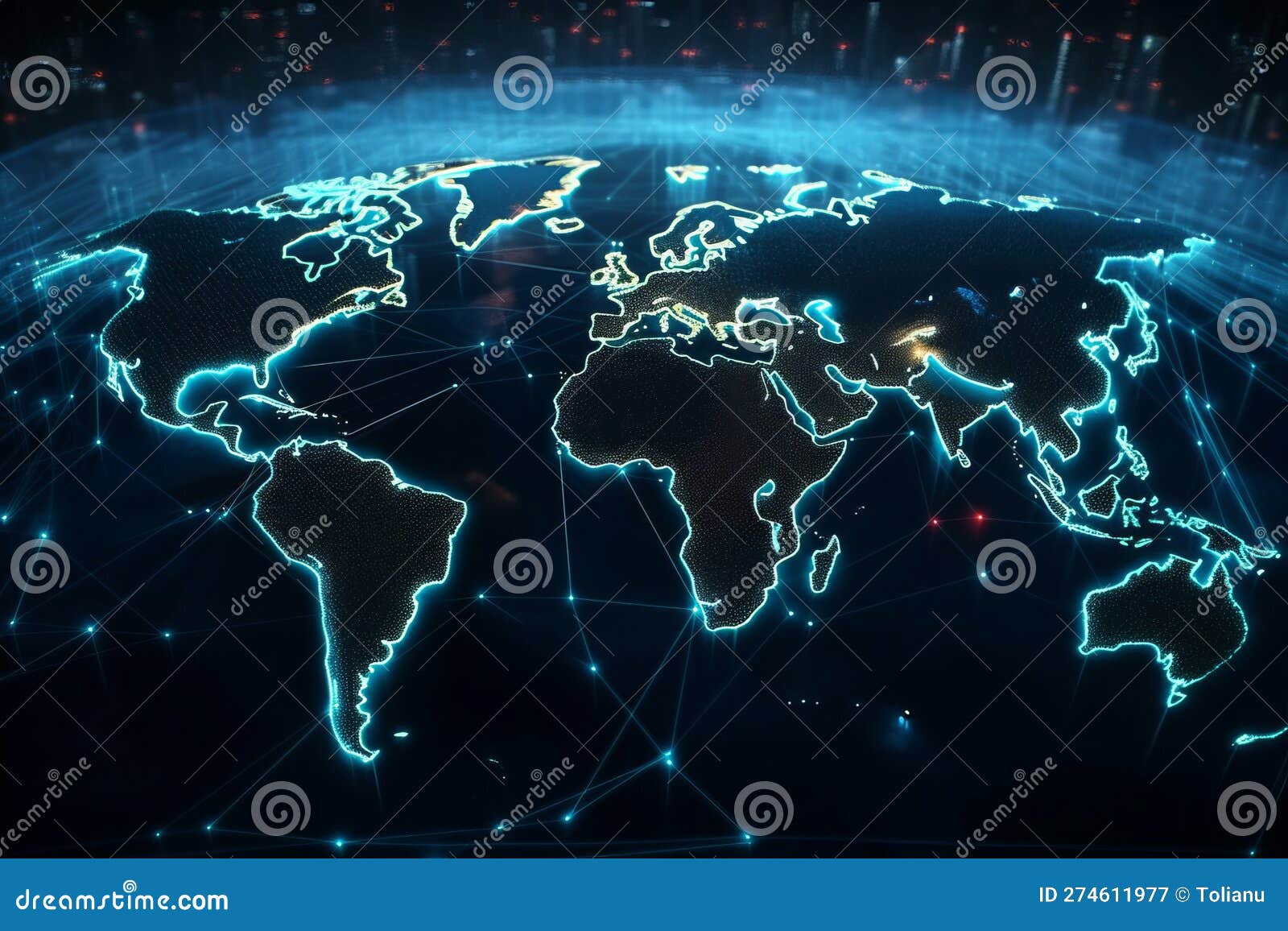 Blockchain Illuminates Global Map in High-Tech Cartoon Render Stock ...