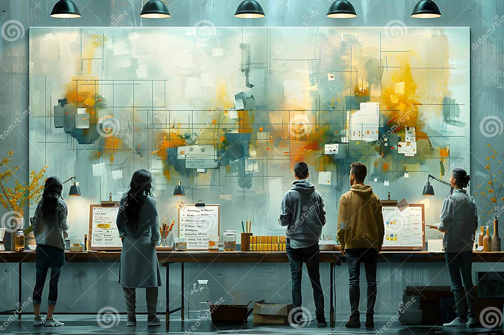 Unlocking Ideas: Humans Gather Around Flip Chart for Innovative Problem ...