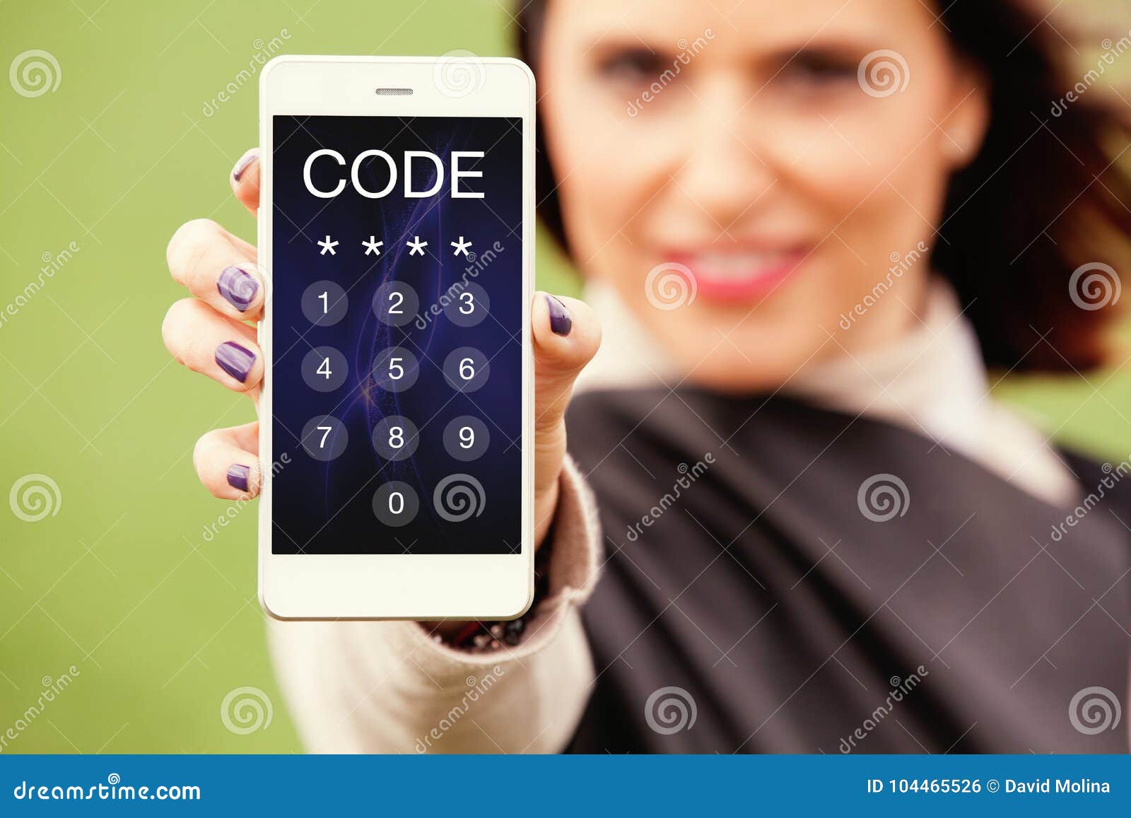 Woman Showing Mobile Phone with Passcode in the Screen. Unlocking Phone ...