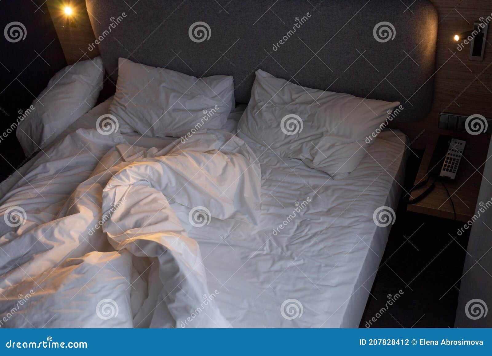Unmade Bed in an Hotel Room. Stock Photo - Image of pillow, relax ...