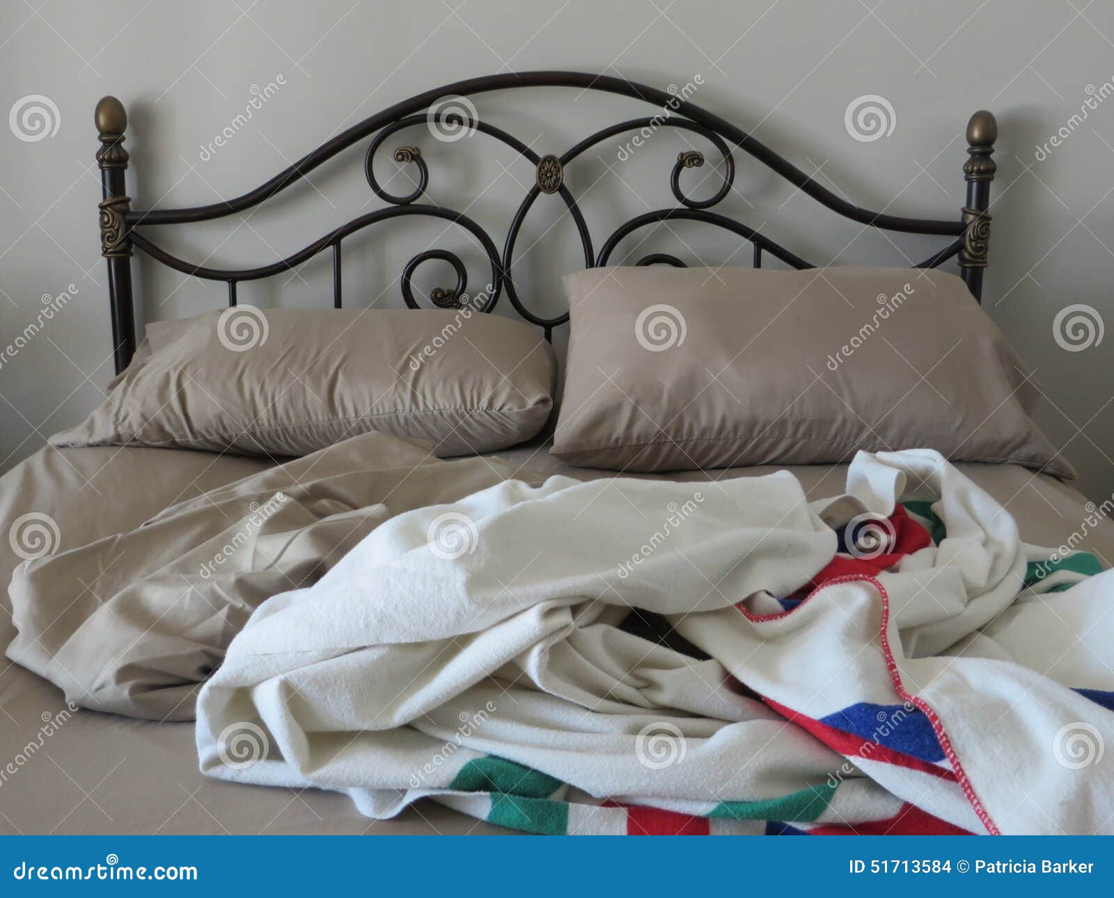 Unmade bed stock photo. Image of interior, white, green - 51713584