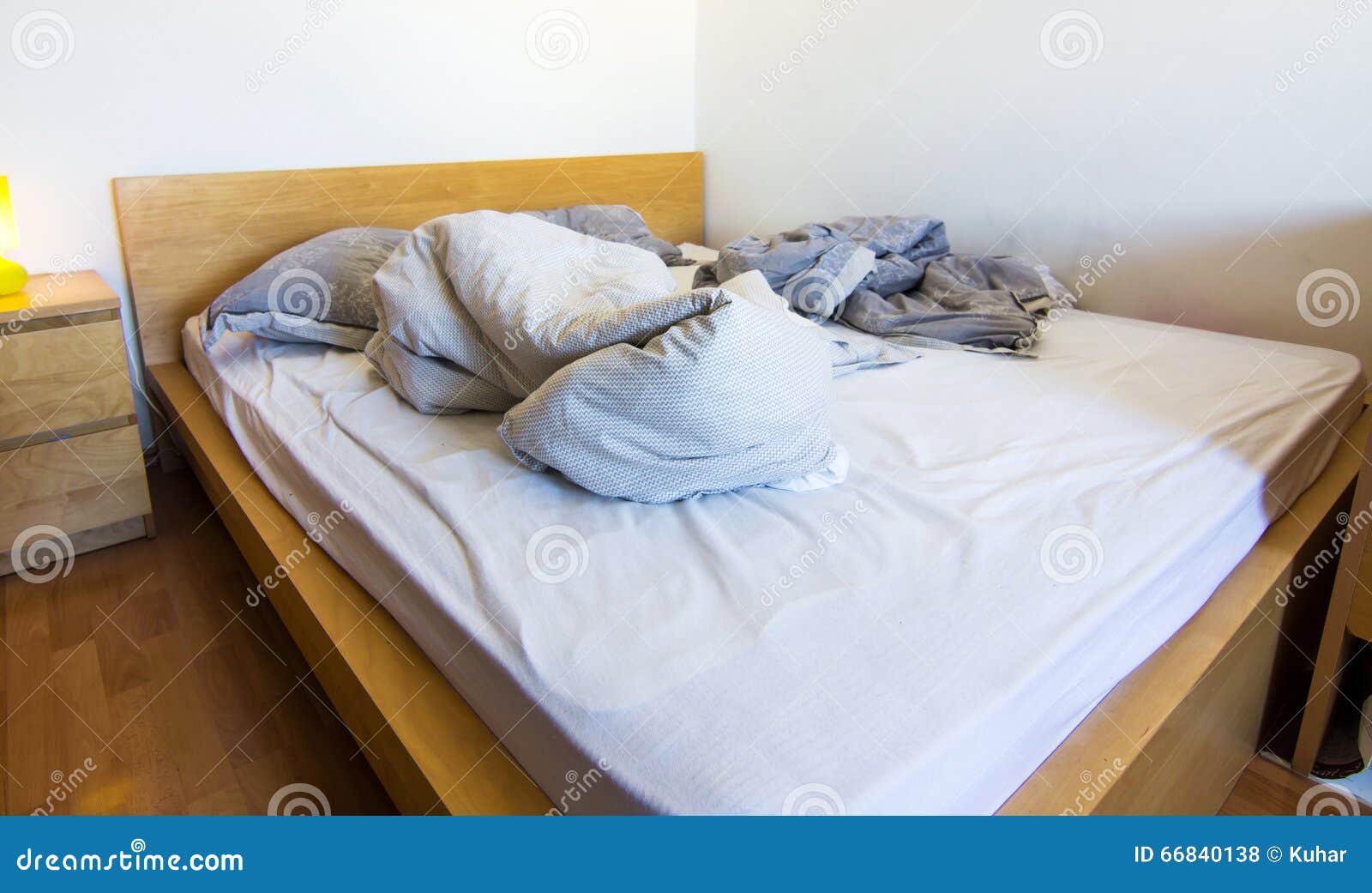 An unmade bed stock photo. Image of room, panel, curtains - 66840138