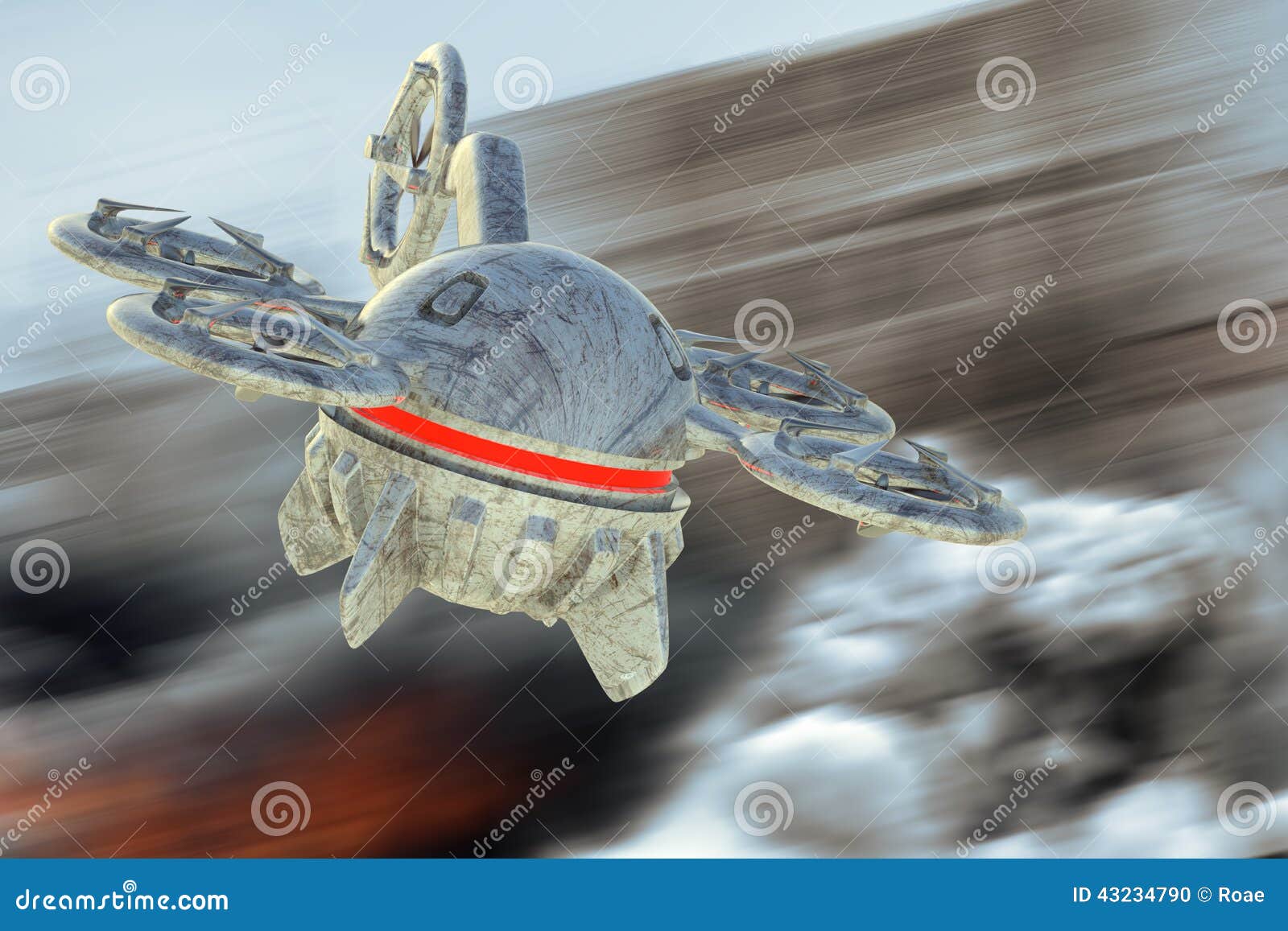 Unmanned Aerial Vehicle UAV Surveying At Sunset. Generative Ai Royalty ...