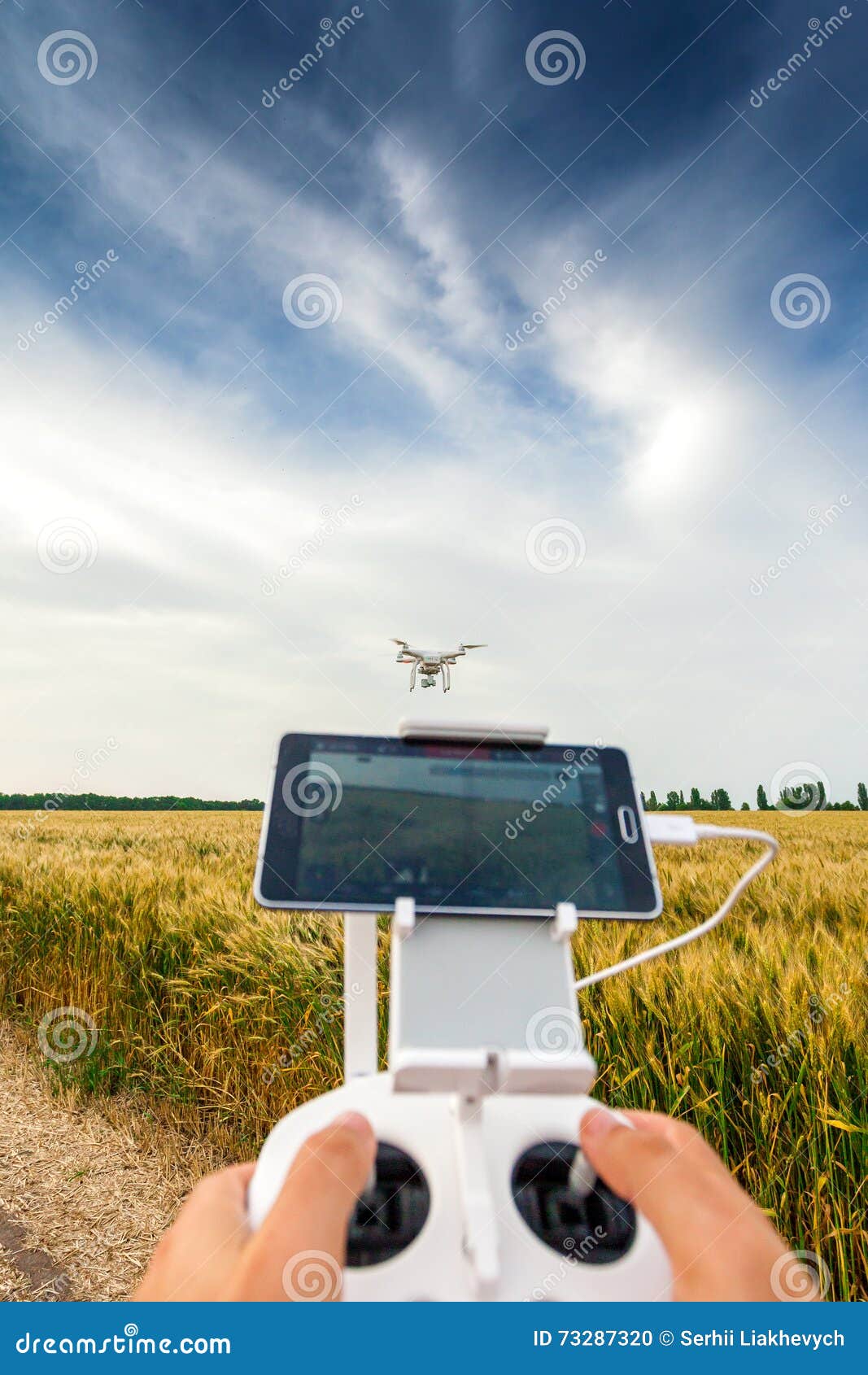 Unmanned Copter. Man Controls Quadrocopter Flight Stock Photo - Image ...
