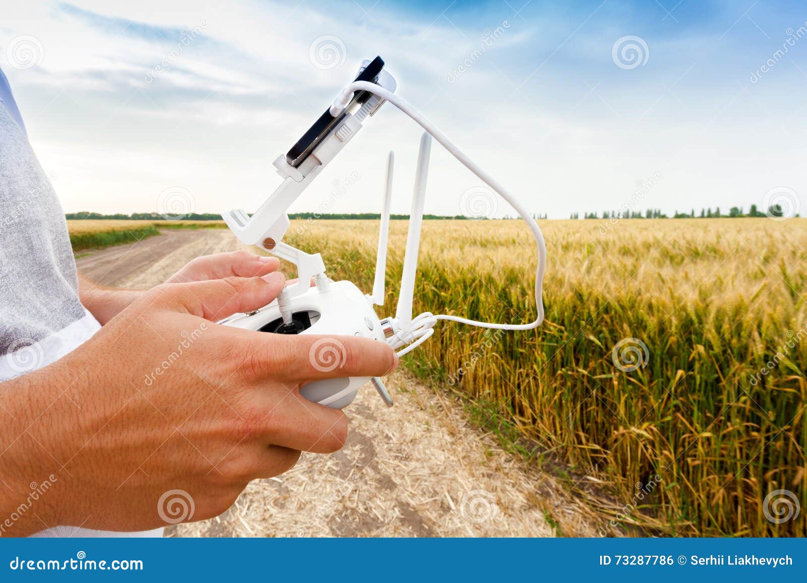Unmanned Copter. Man Controls Quadrocopter Flight Stock Photo - Image ...