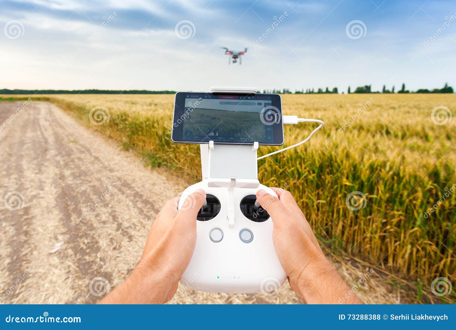 Unmanned Copter. Man Controls Quadrocopter Flight Stock Photo - Image ...