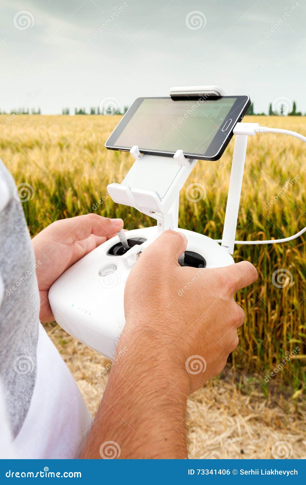 Unmanned Copter. Man Controls Quadrocopter Flight Stock Photo - Image ...