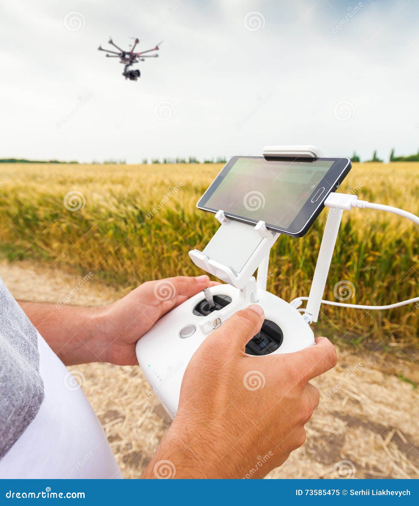 Unmanned Copter. Man Controls Quadrocopter Flight Stock Image - Image ...