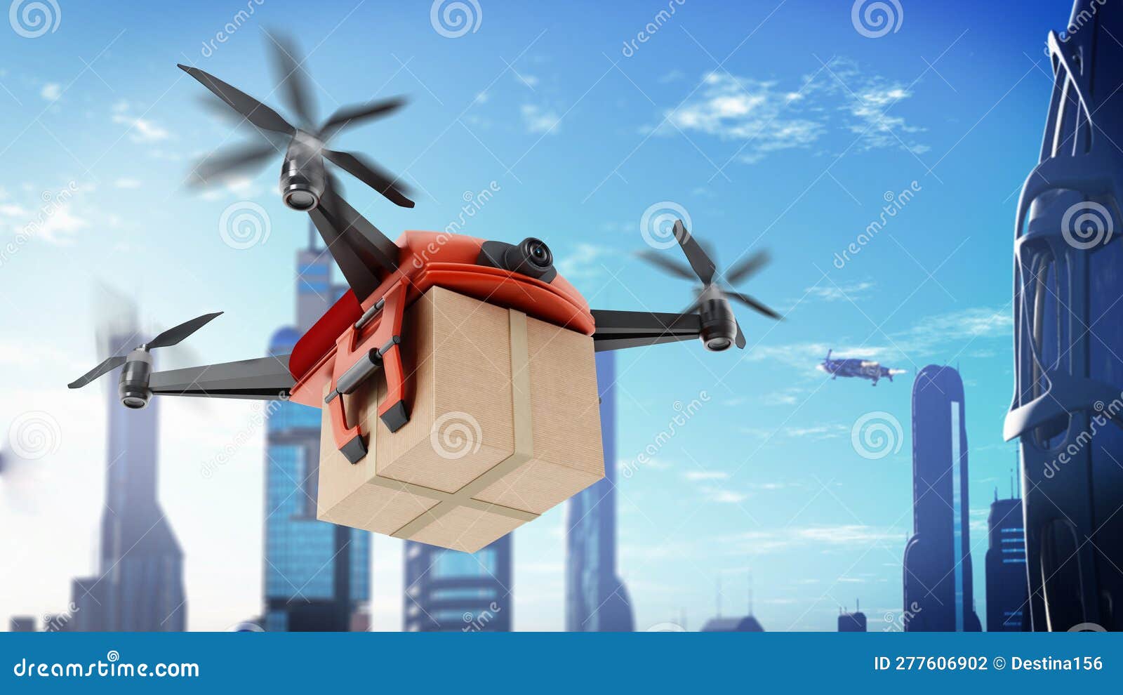 Unmanned Drone Carrying Cargo Box. 3D Illustration Stock Illustration ...
