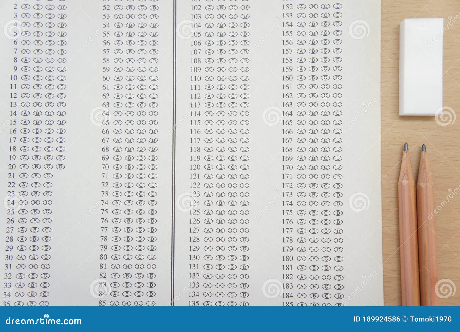 Unmarked Optical Answer Sheet Stock Photo - Image of question ...