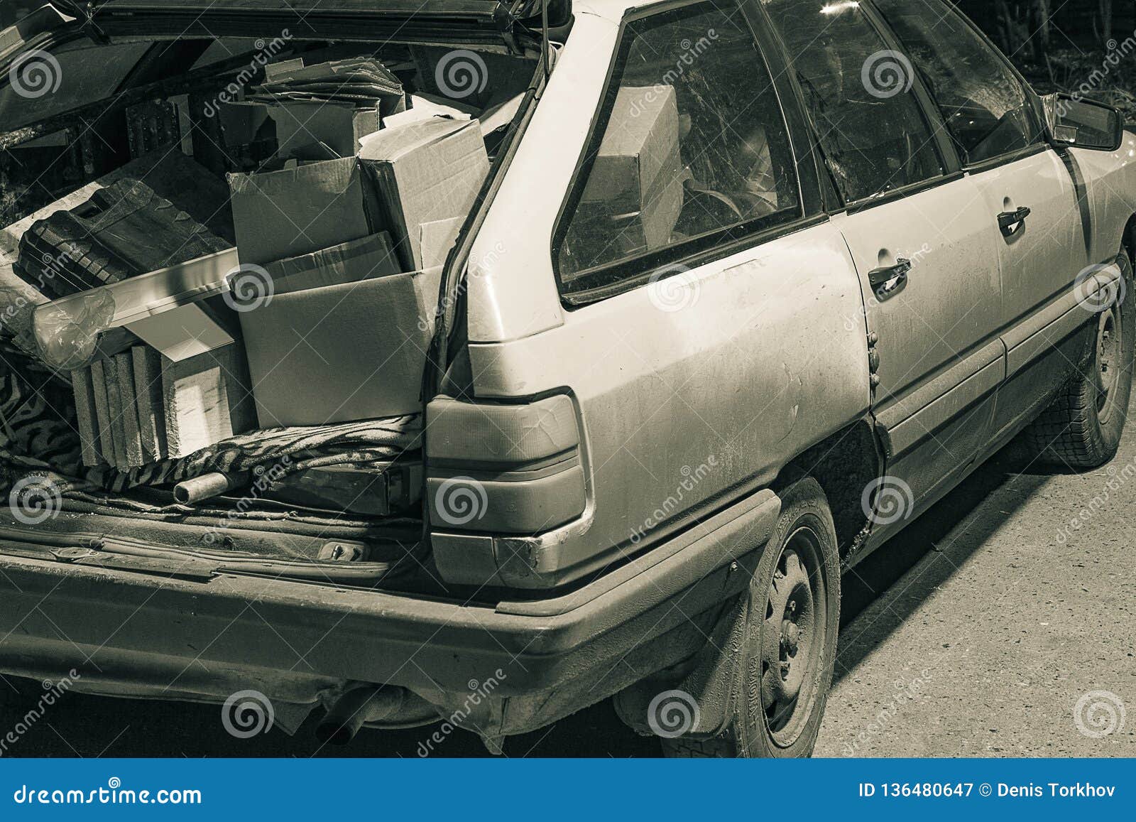 Unnecessary Garbage Carried in the Trunk of an Old Car Stock Image ...
