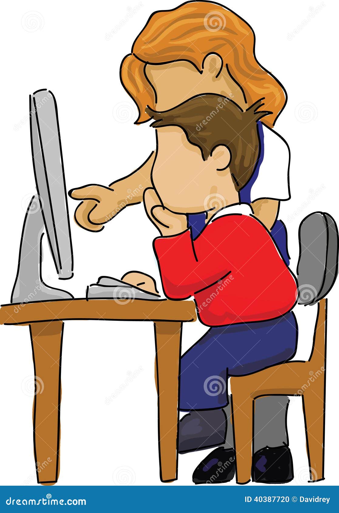 Uno Studente Del Ragazzo Davanti Ad Un Computer Illustrazione ...