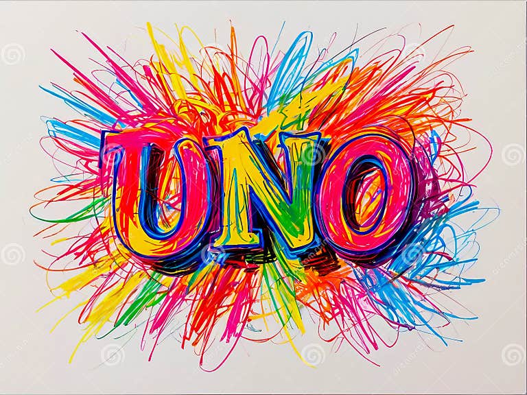 UNO Text in Scribbles Chaotic Wax Crayon Drawing Style Stock Image ...