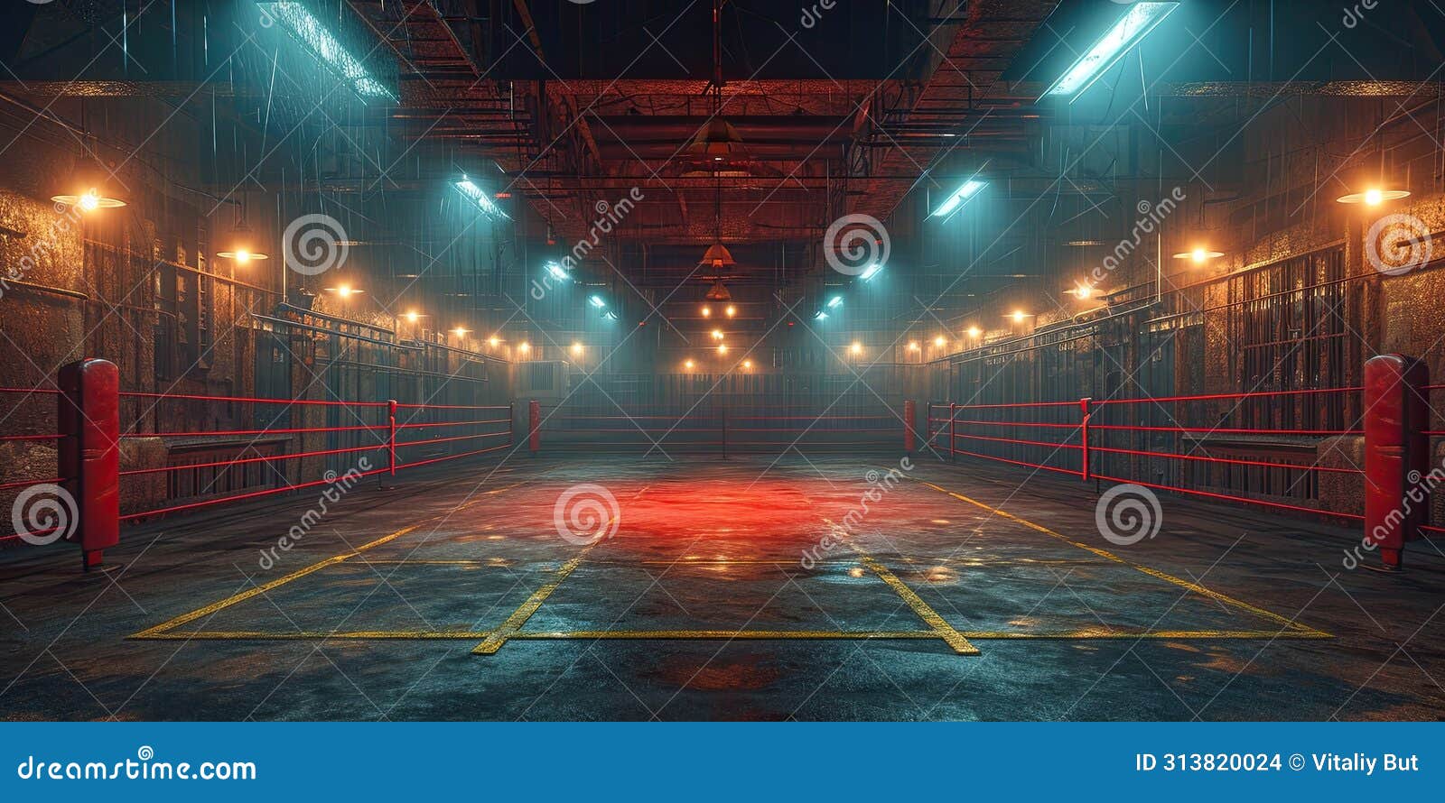 Empty Boxing Ring with Ceiling Lights for Fight Night. Generative AI ...
