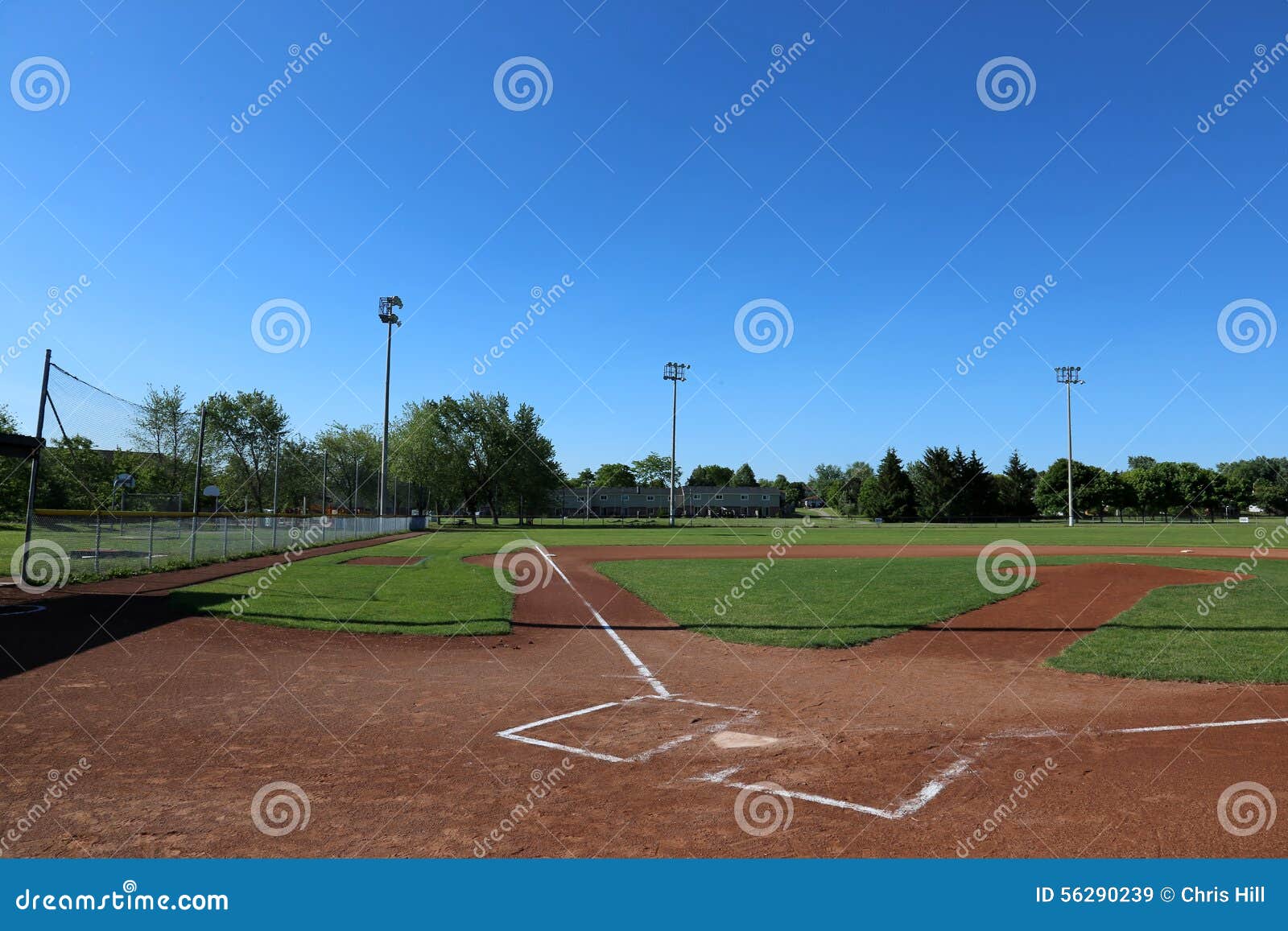 Wide Open Baseball Field stock image. Image of fence - 56290239