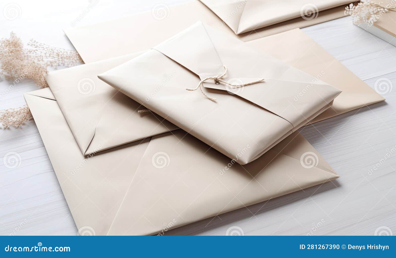 An Unopened Beige Envelope on a White Wooden Background Creating Using ...