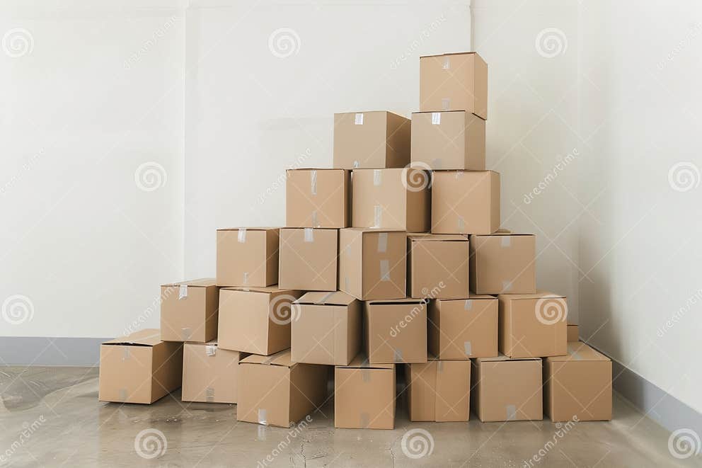 Unopened Boxes Forming a Pyramid in the Corner Stock Photo - Image of ...