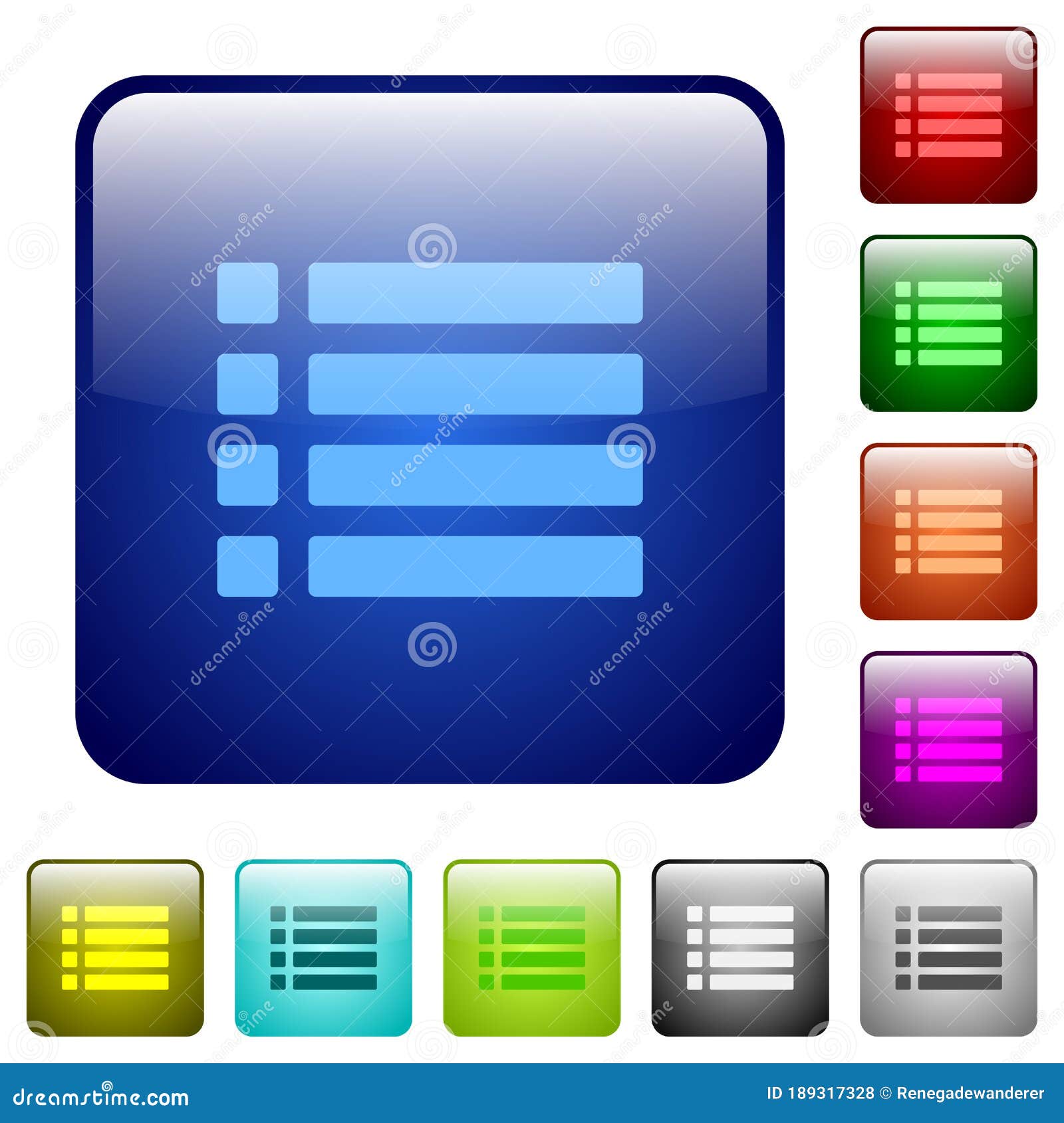 Unordered List White Icons On Edged Square Buttons Cartoon Vector ...