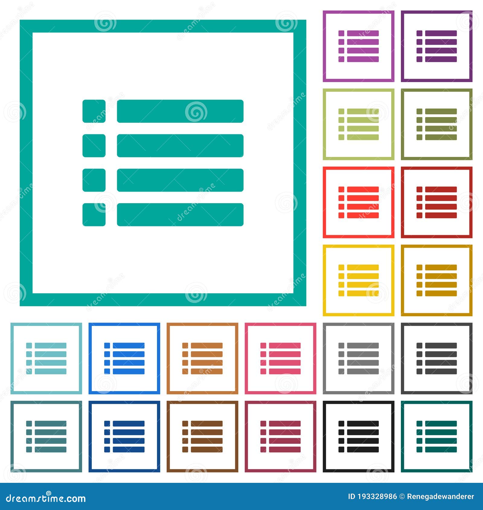 Unordered List White Icons On Edged Square Buttons Cartoon Vector ...