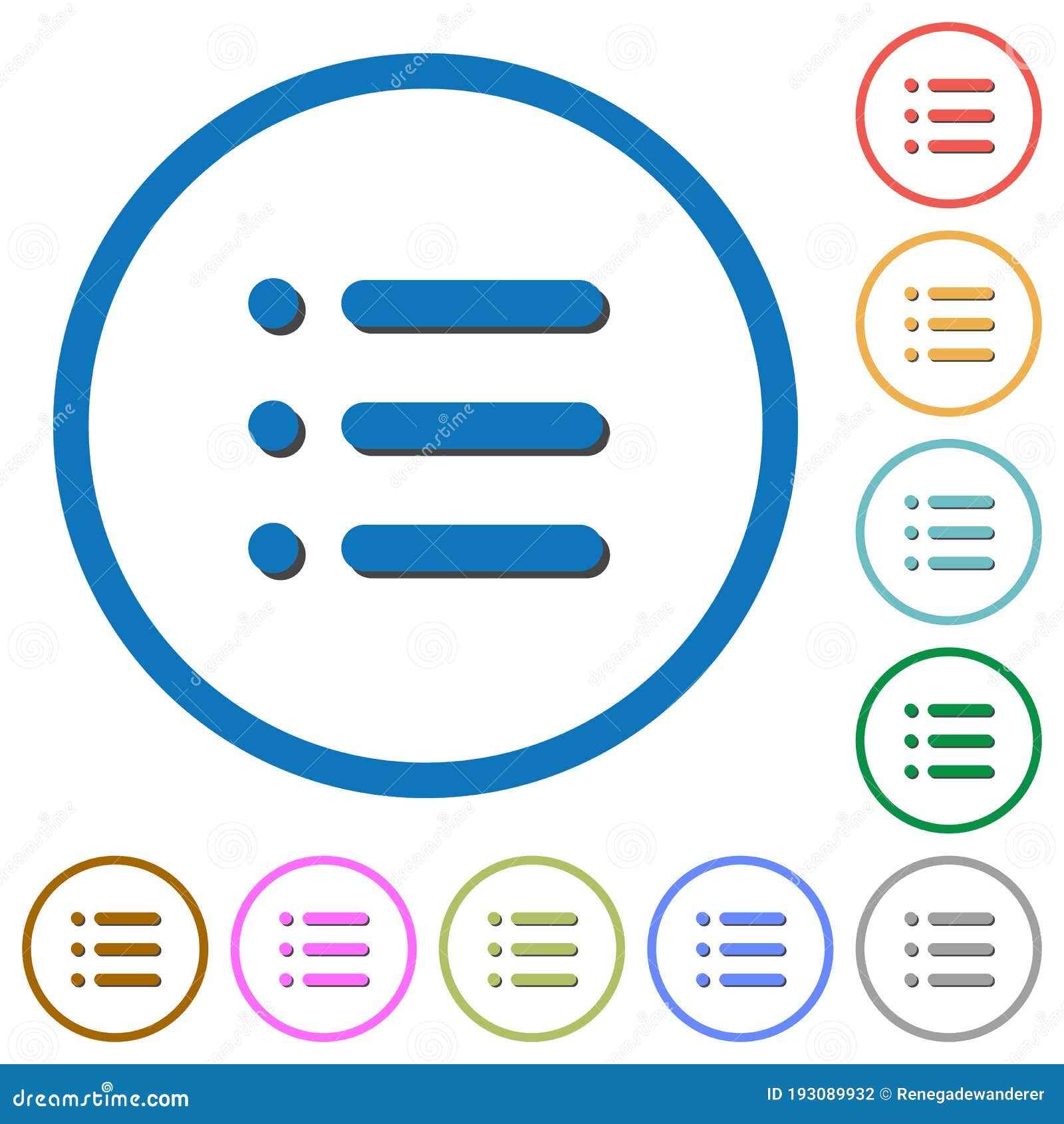 Unordered List Icons with Shadows and Outlines Stock Vector ...