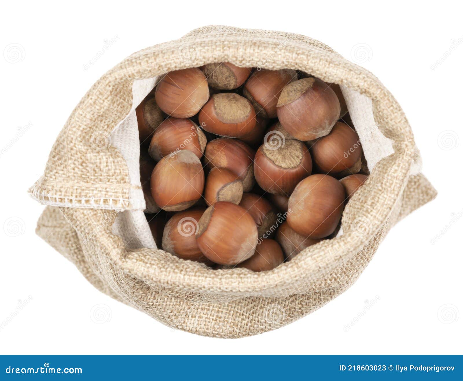 Unpeeled Hazelnuts in a Burlap Bag on a White Background. Hazelnuts in ...