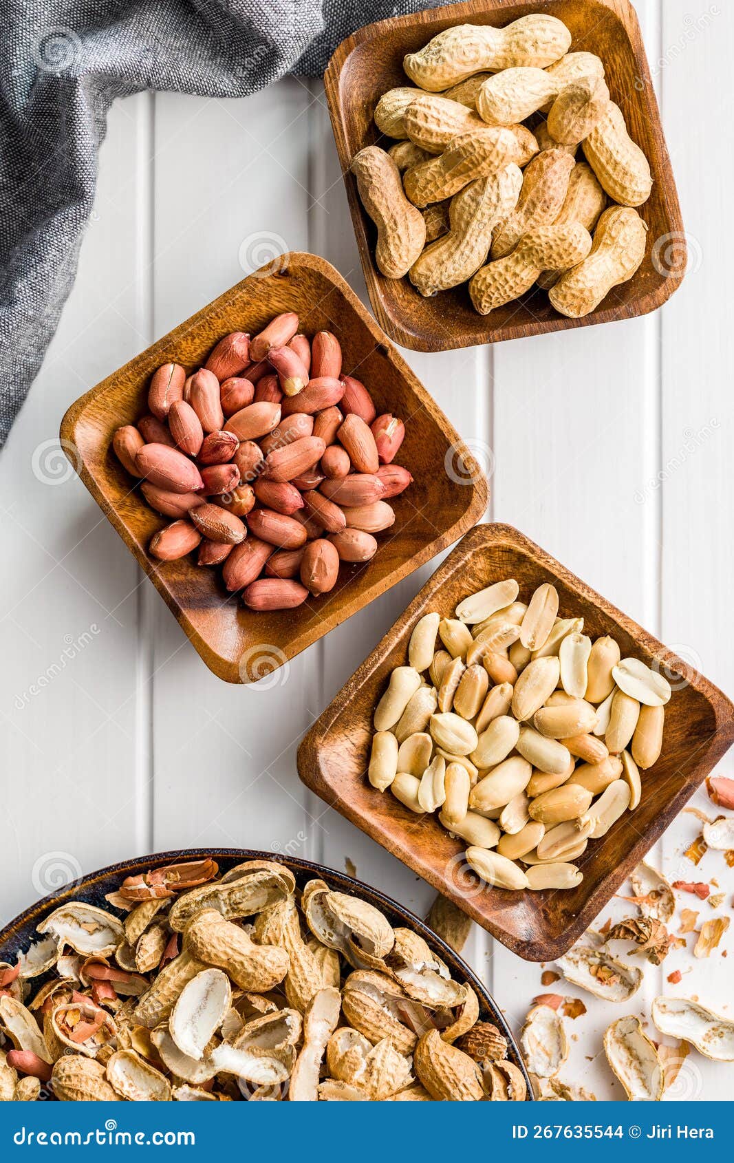 Unpeeled and Peeled Peanuts in Bowl on Kitchen Table. Top View Stock ...