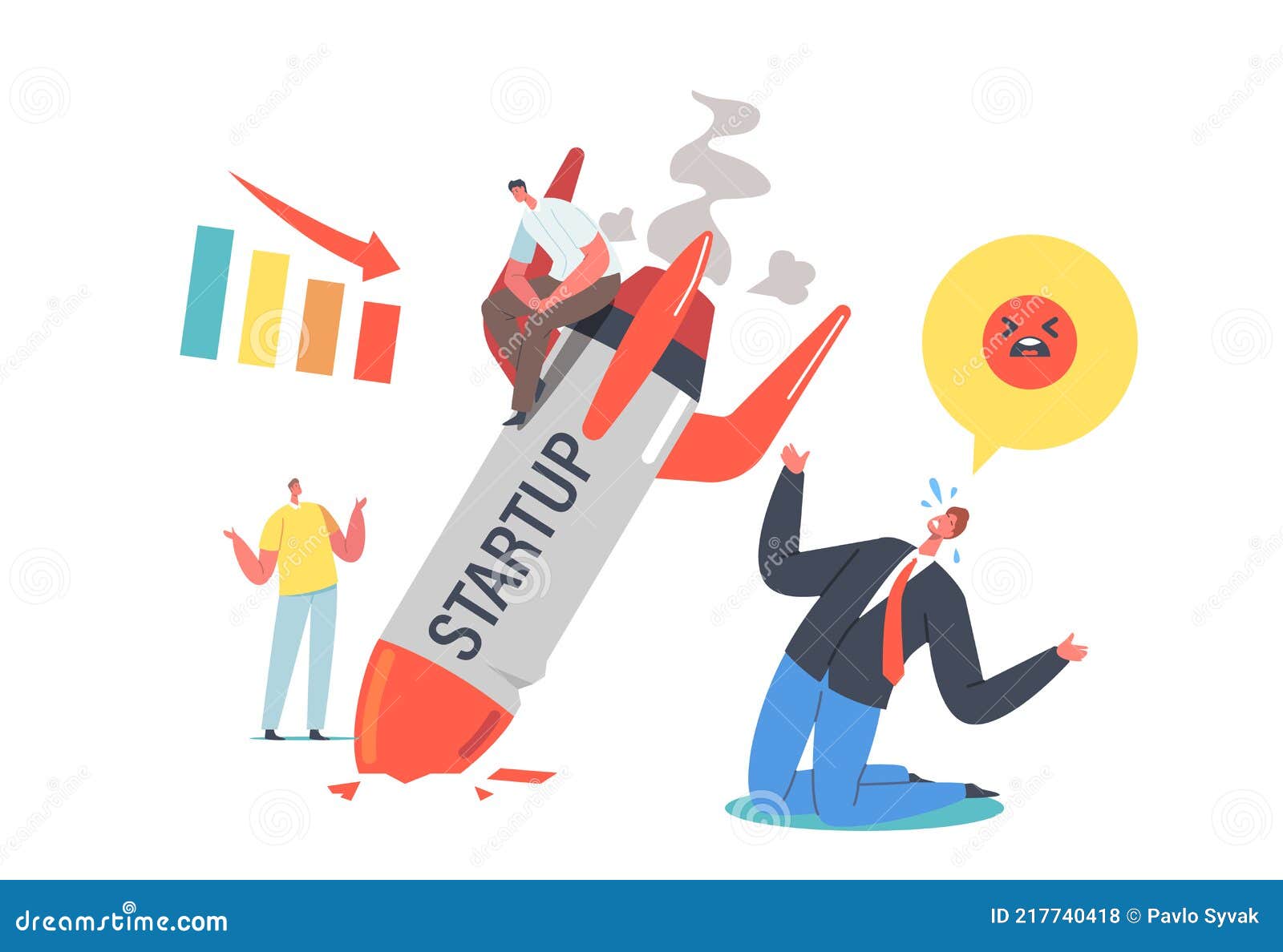Shocked Businesspeople Near Falling Down Arrow Company Startup Failure ...