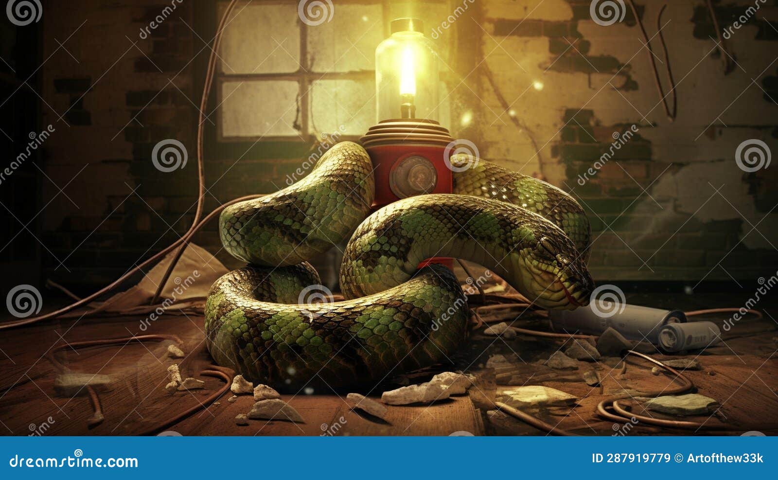 Unpredictable Danger: Venomous Snake Strikes on Weathered Floor Stock ...