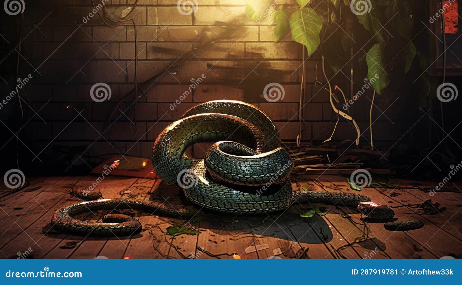 Unpredictable Danger: Venomous Snake Strikes on Weathered Floor Stock ...