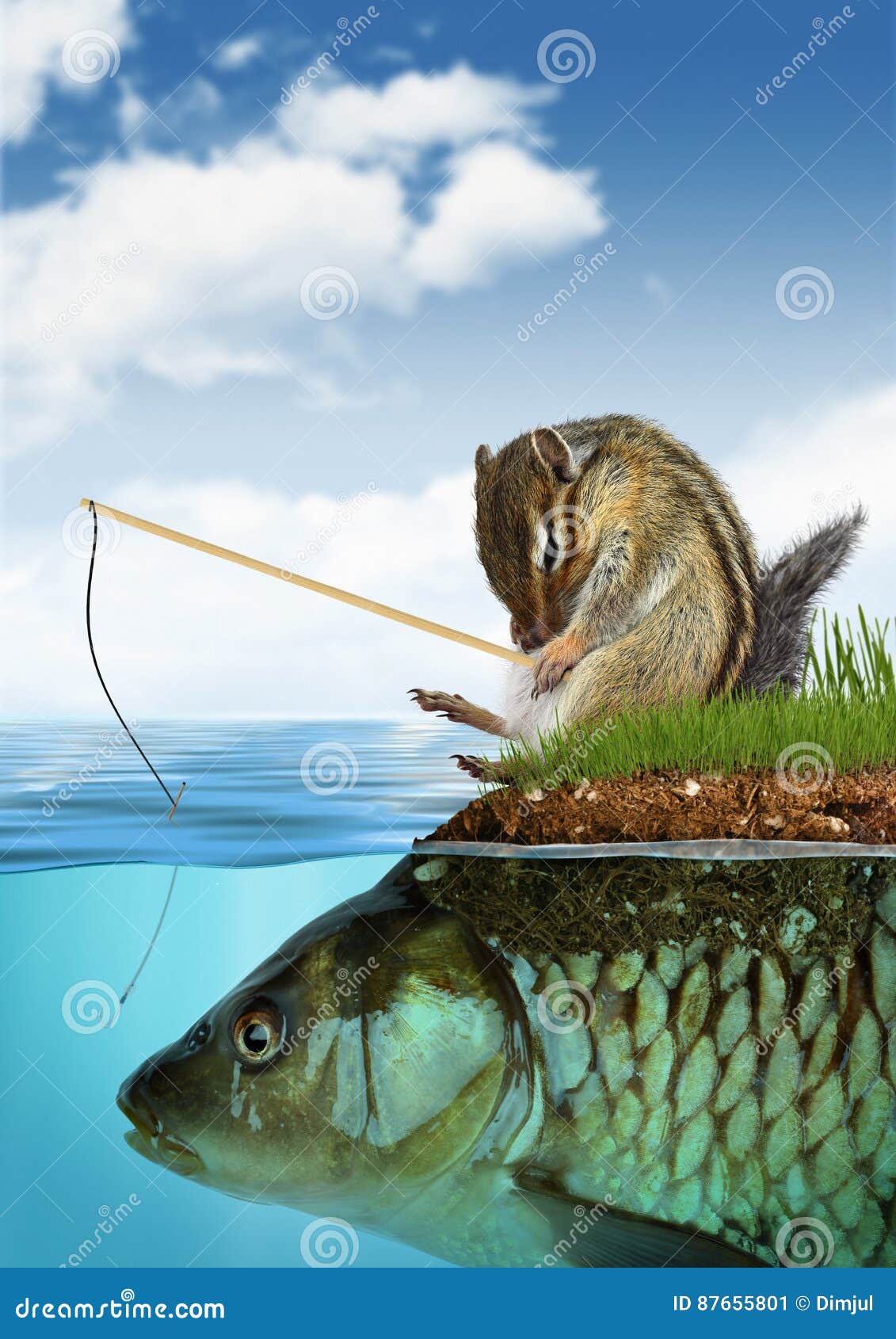 Unpredictable Result Concept, Surreal Chipmunk Fishing on Fish Stock ...