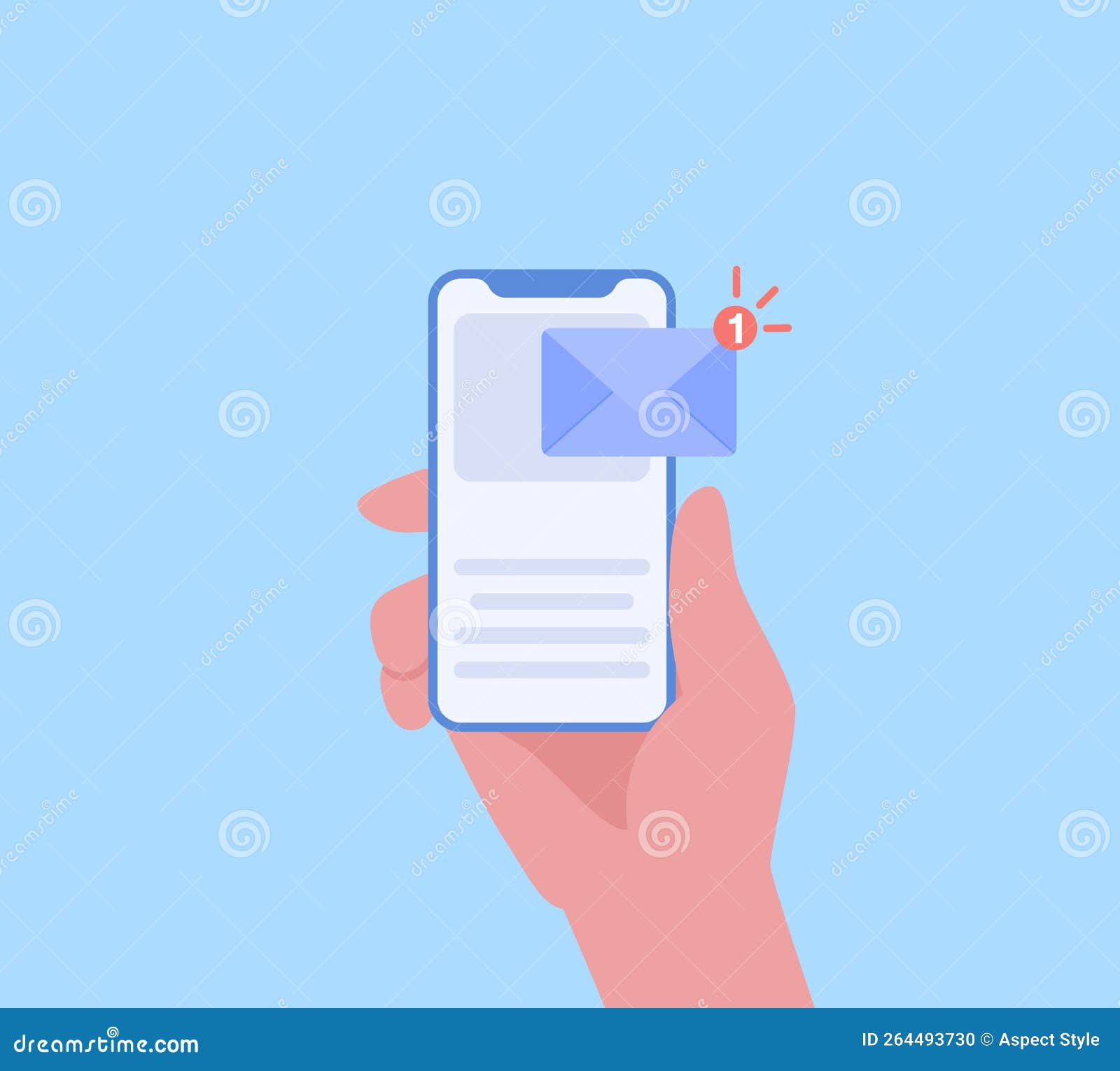 Unread Email Notification on Phone Screen. Hand Holding Smart Phone in ...