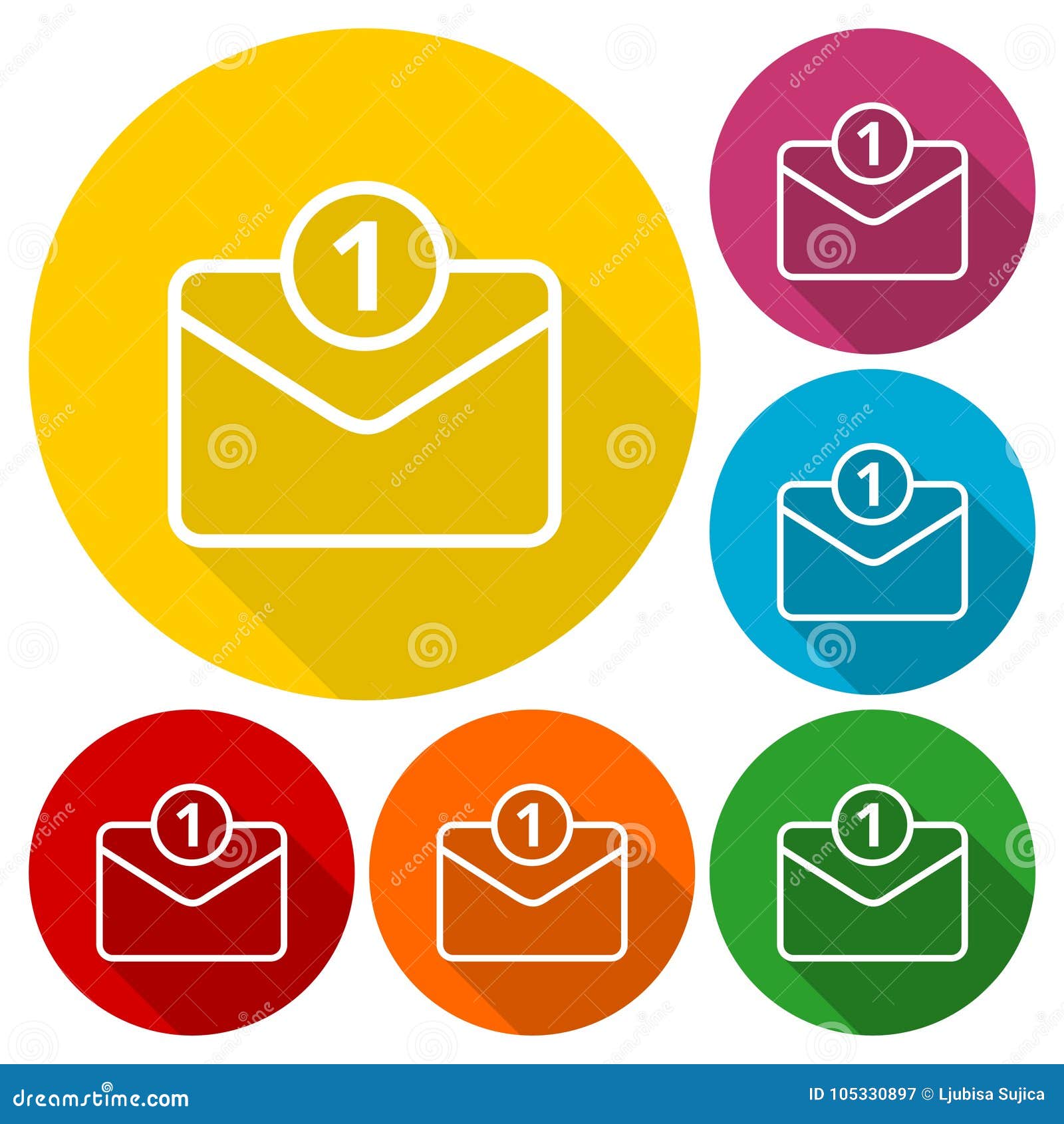 Unread Mail Icons Set with Long Shadow Stock Vector - Illustration of ...