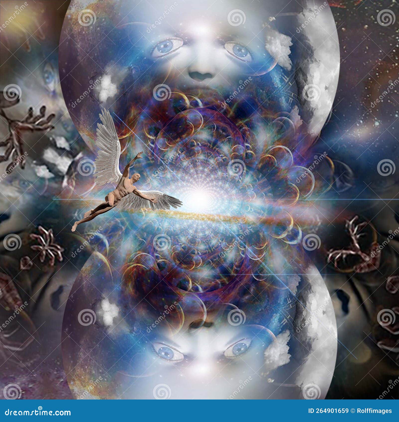 Unreal faces and angels stock illustration. Illustration of death ...