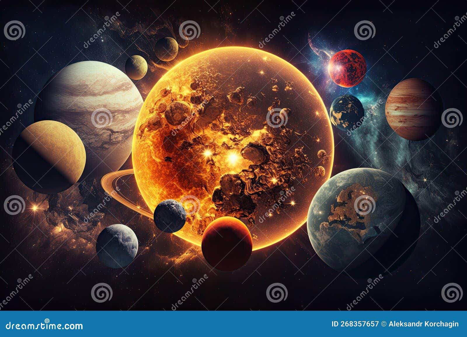 Unreal Fantastic Scheme of the Solar System with the Sun and Planets in ...