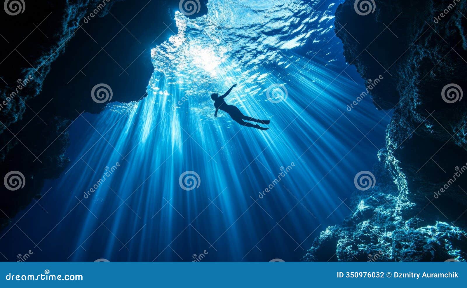 Unreal High-Angle Perspective of a Swimmer in Shadowy Water Stock Photo ...