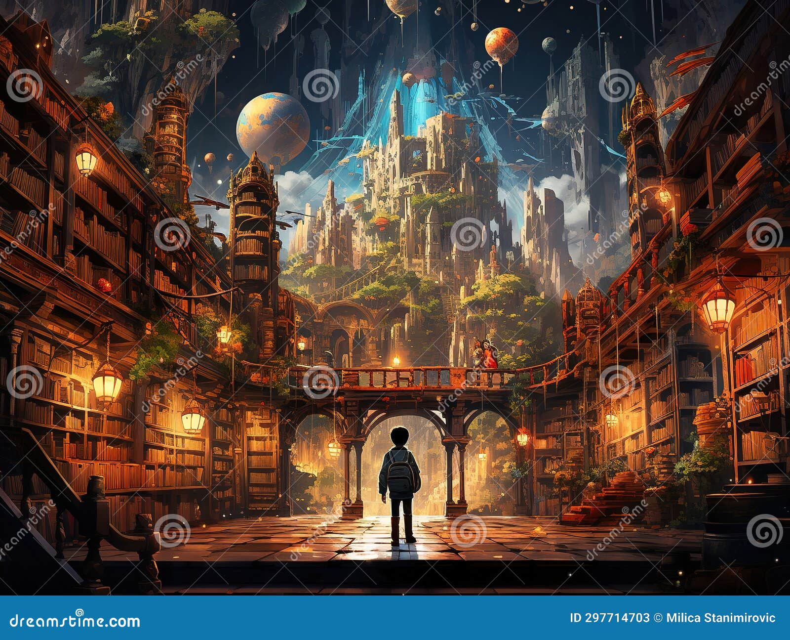 Unreal Knowledge: a Vast and Imagined Library Space Stock Illustration ...