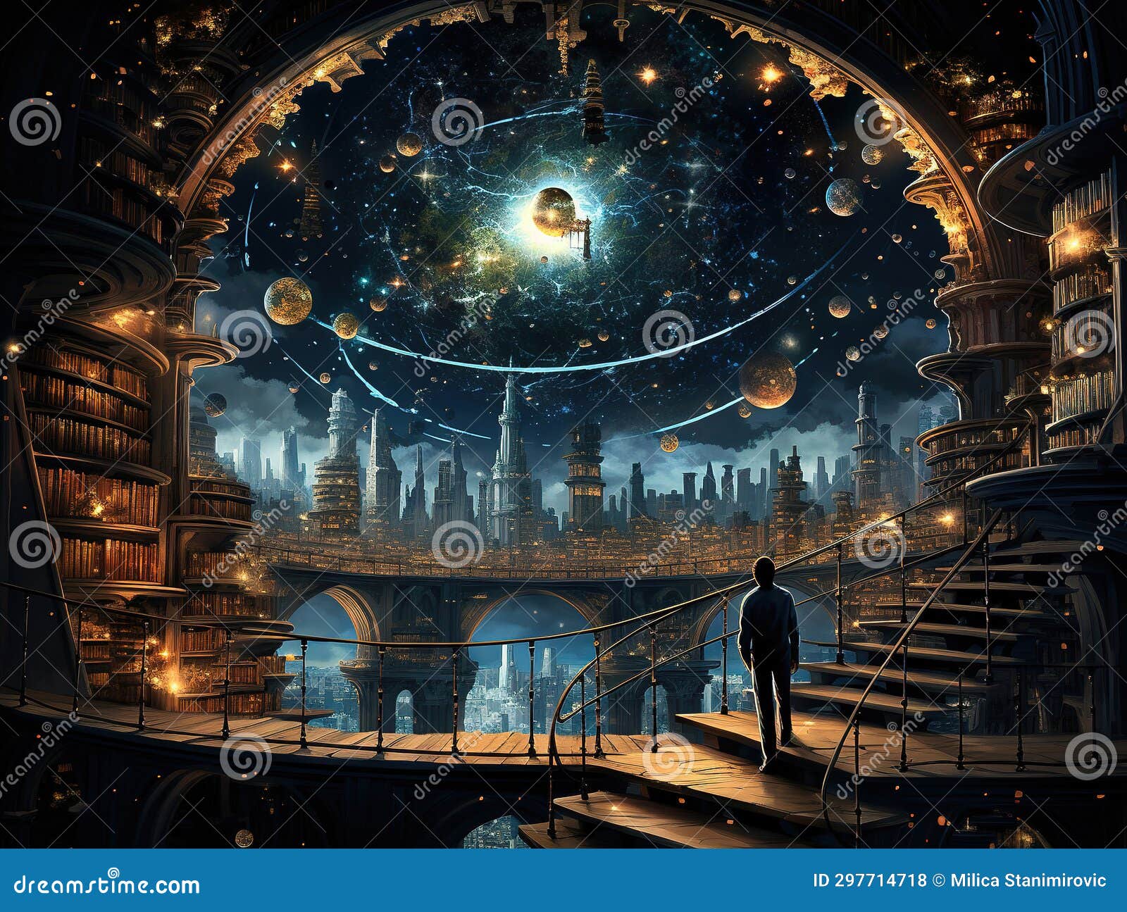 Unreal Knowledge: a Vast and Imagined Library Space Stock Illustration ...