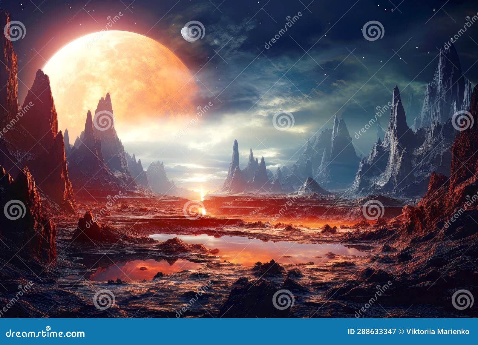 Unreal Landscape - Dark Planet Over Road. Royalty-Free Stock Photo ...
