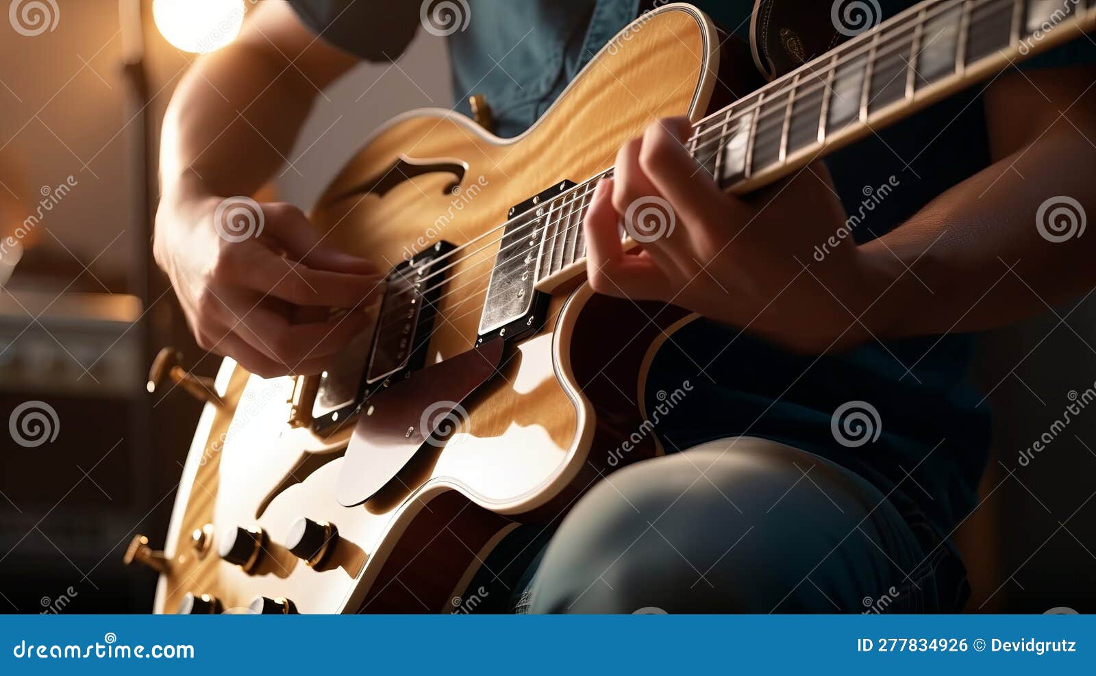 Unrecognisable Man Playing the Guitar in a Music Studio. Generative AI ...