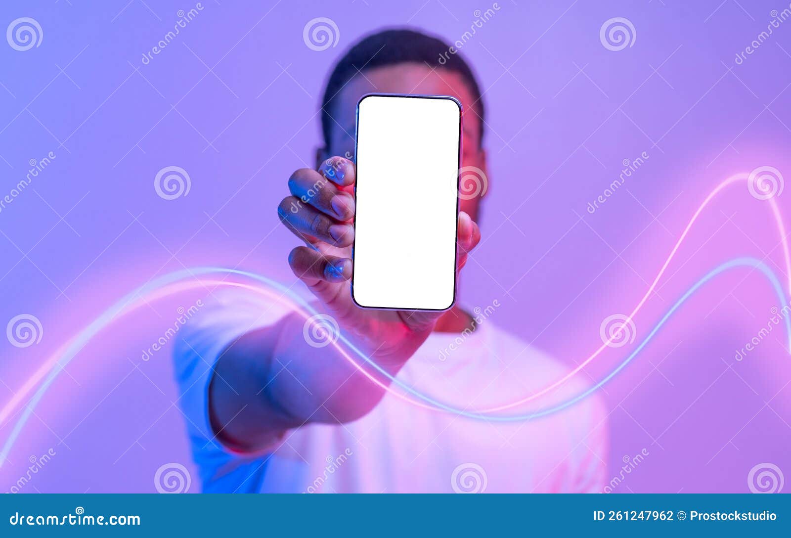 Unrecognizable Black Guy Hiding Behind Cell Phone, Mockup Stock Photo ...