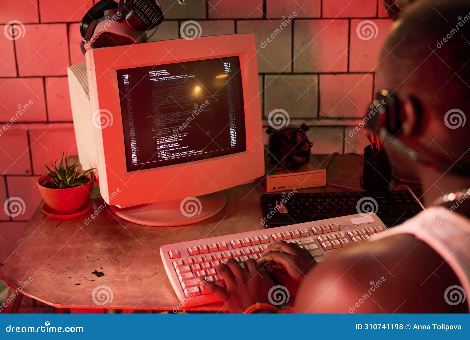Unrecognizable Black Man Hacking Computer Program Stock Photo - Image ...