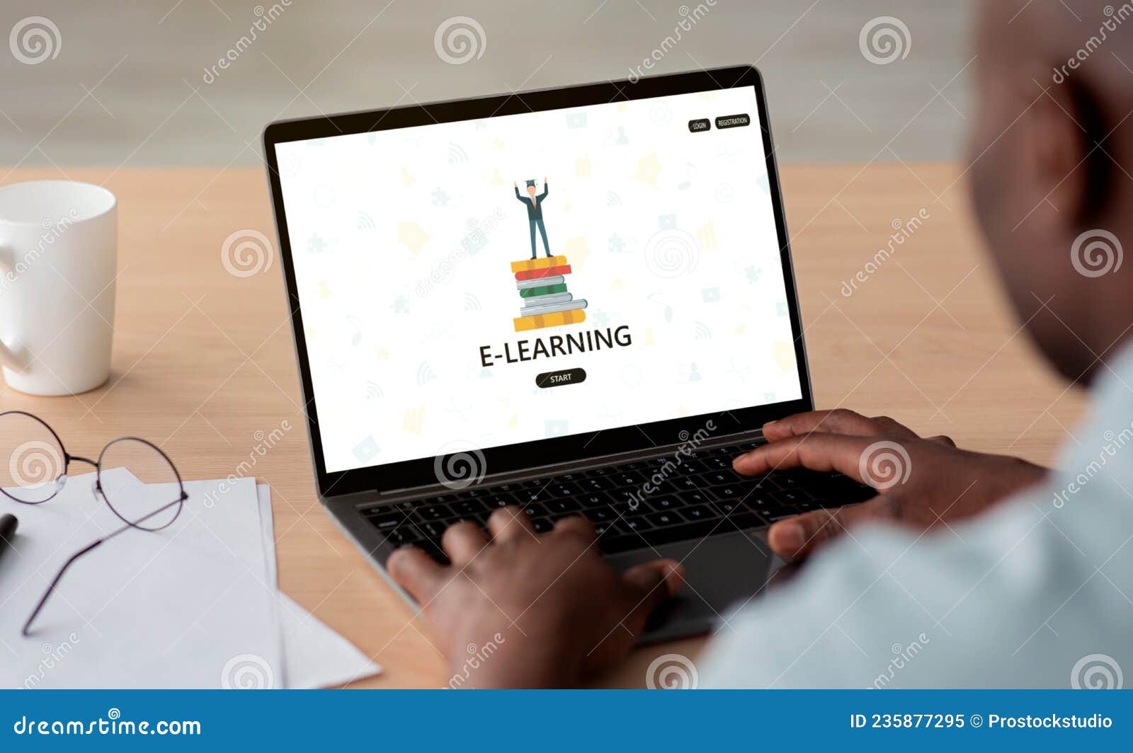 Unrecognizable Black Man Using Laptop Computer for Distance Study ...