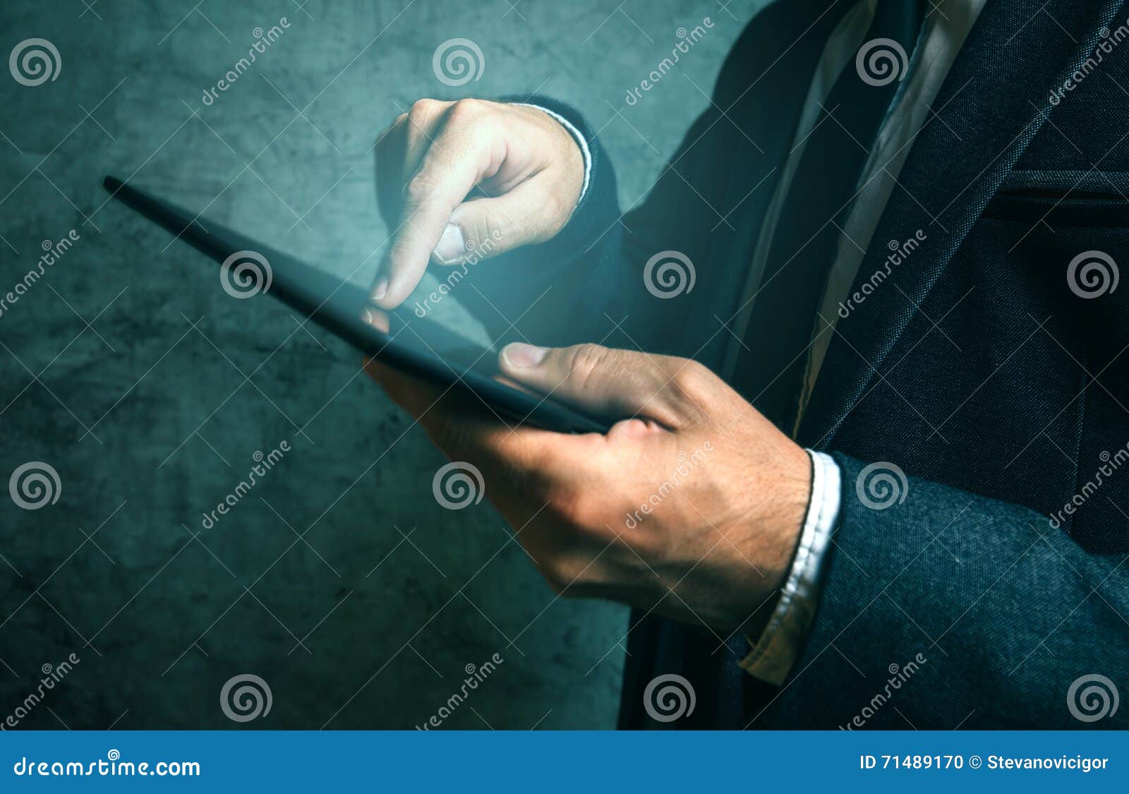 Unrecognizable Businessman Using Digital Tablet Finger Pressing Stock ...